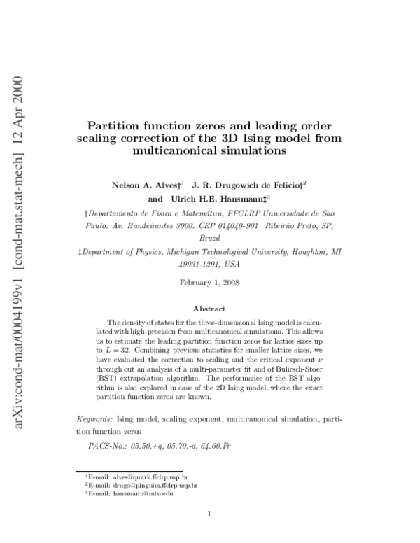 Pdf Partition Function Zeros And Leading Order Scaling Correction Of
