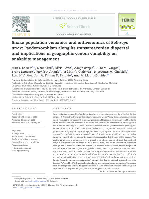 (PDF) Snake population venomics and antivenomics of Bothrops atrox ...