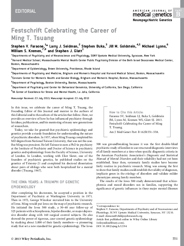 (PDF) Festschrift celebrating the career of Ming T. Tsuang