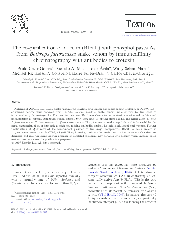 (PDF) The co-purification of a lectin (BJcuL) with phospholipases A2 ...