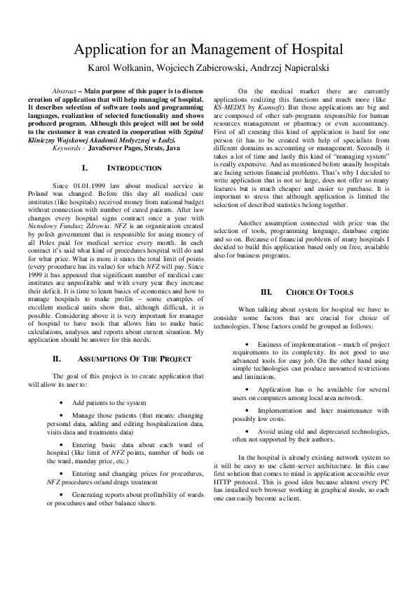 (DOC) HOSPITAL MANAGEMENT SYSTEM A PROJECT REPORT Submitted in Partial ...