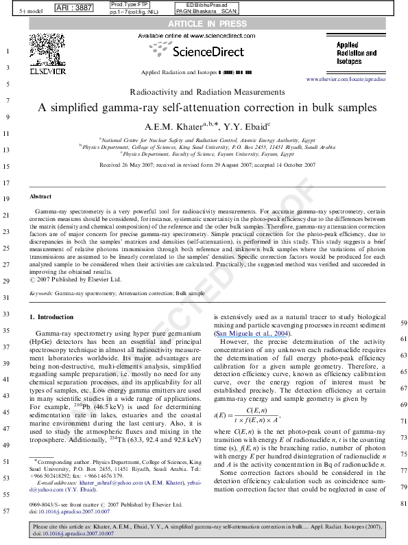 Pdf A Simplified Gamma Ray Self Attenuation Correction In Bulk Samples
