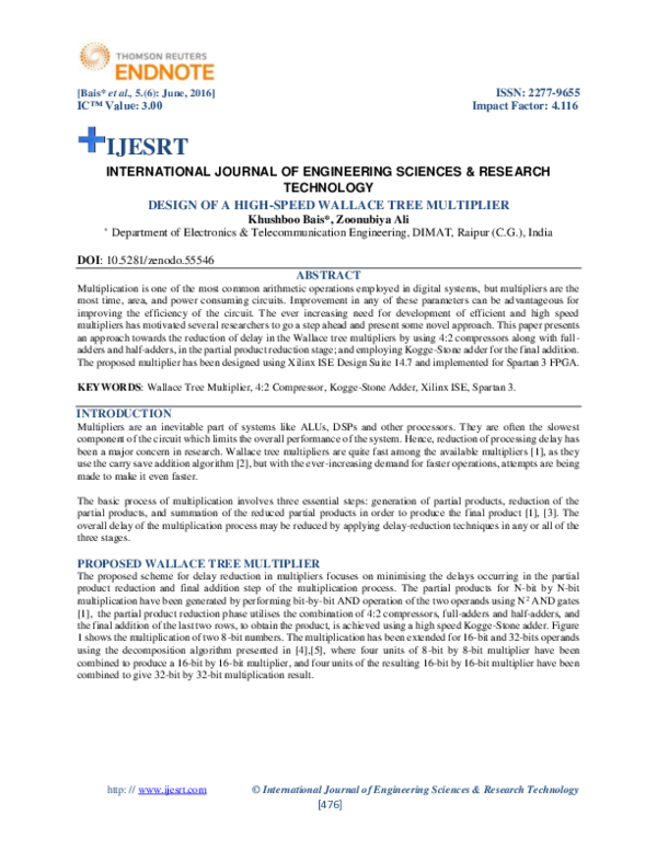 Pdf Design Of A High Speed Wallace Tree Multiplier