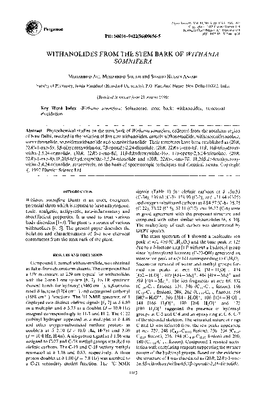 (PDF) Withanolides from the stem bark of Withania somnifera