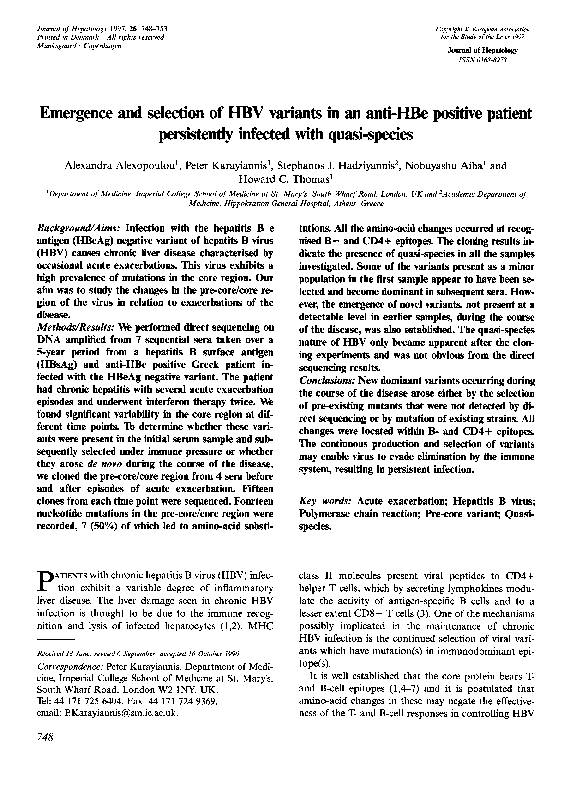 (PDF) Emergence and selection of HBV variants in an anti-HBe positive ...
