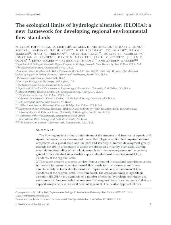(PDF) The ecological limits of hydrologic alteration (ELOHA): a new ...
