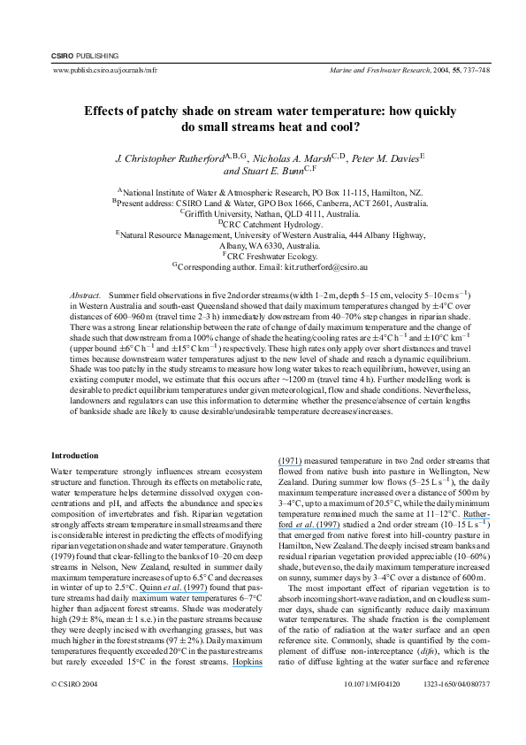 (PDF) Effects of patchy shade on stream water temperature: how quickly ...