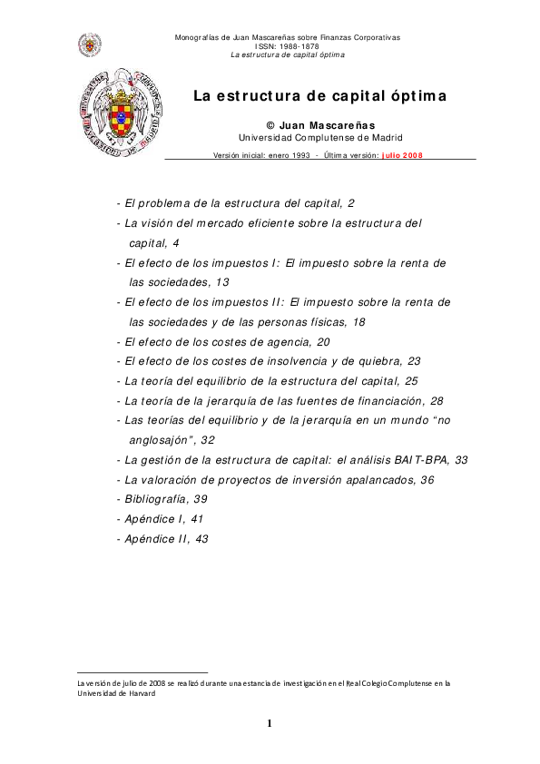 (PDF) La estructura de capital óptima