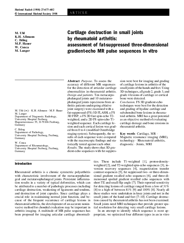 (PDF) Cartilage destruction in small joints by rheumatoid arthritis ...