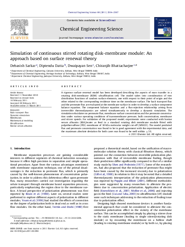 (PDF) Simulation of continuous stirred rotating disk-membrane module ...