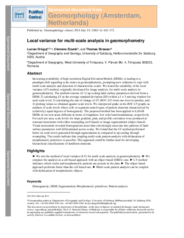 Pdf Local Variance For Multi Scale Analysis In Geomorphometry