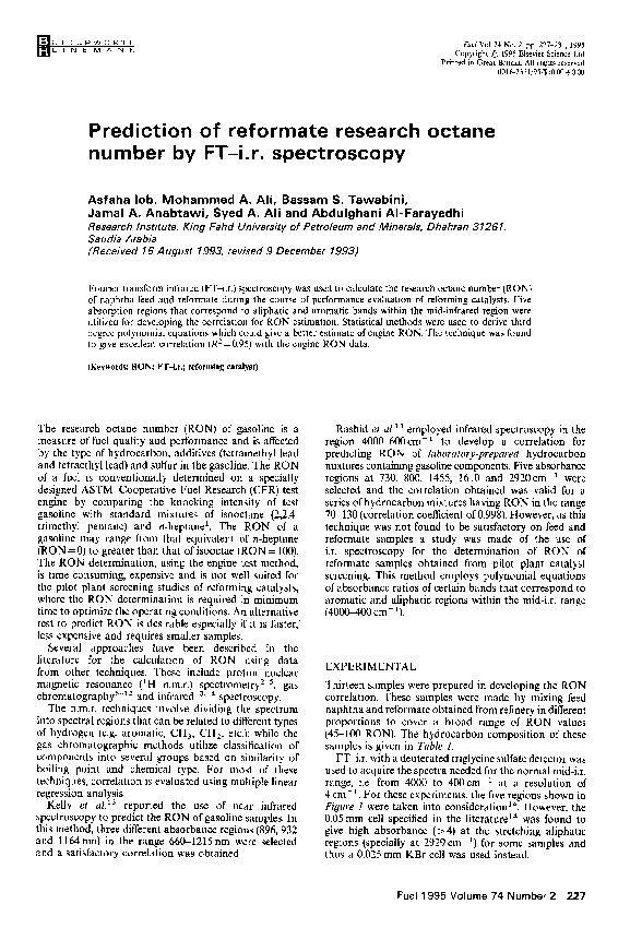 (PDF) Prediction of reformate research octane number by FT-i.r ...