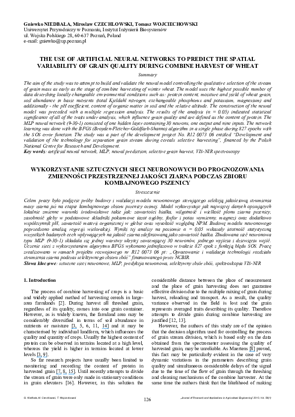 The Use of Artificial Neural Networks to Predict the Spatial Variability of Grain Quality During ...