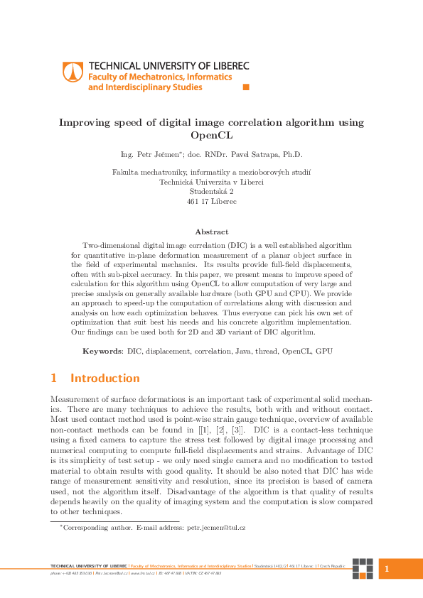Pdf Improving Speed Of Digital Image Correlation Algorithm Using Opencl 
