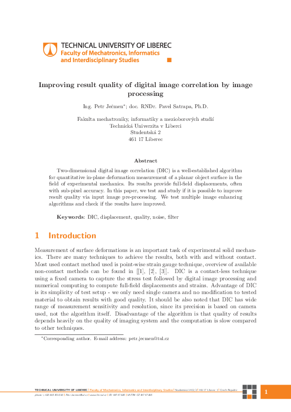 (PDF) Improving result quality of digital image correlation by image ...