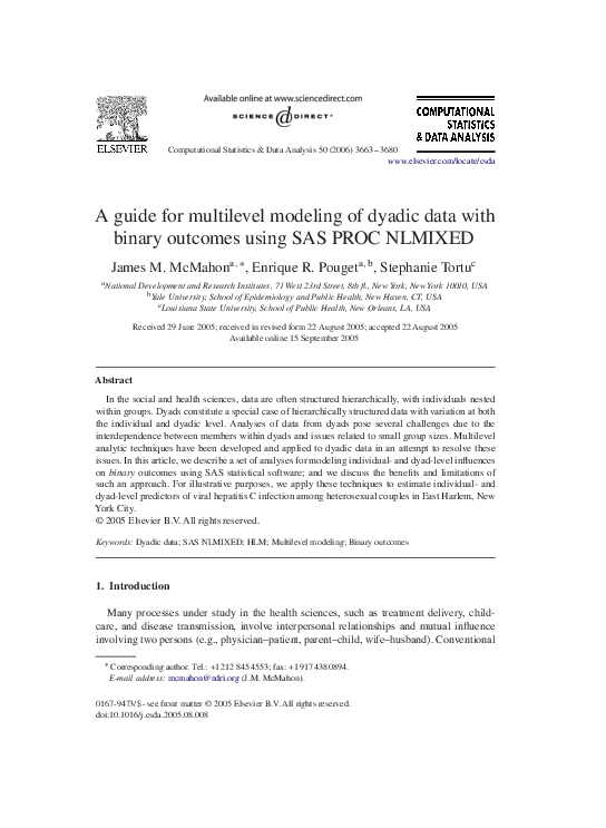 Pdf A Guide For Multilevel Modeling Of Dyadic Data With Binary