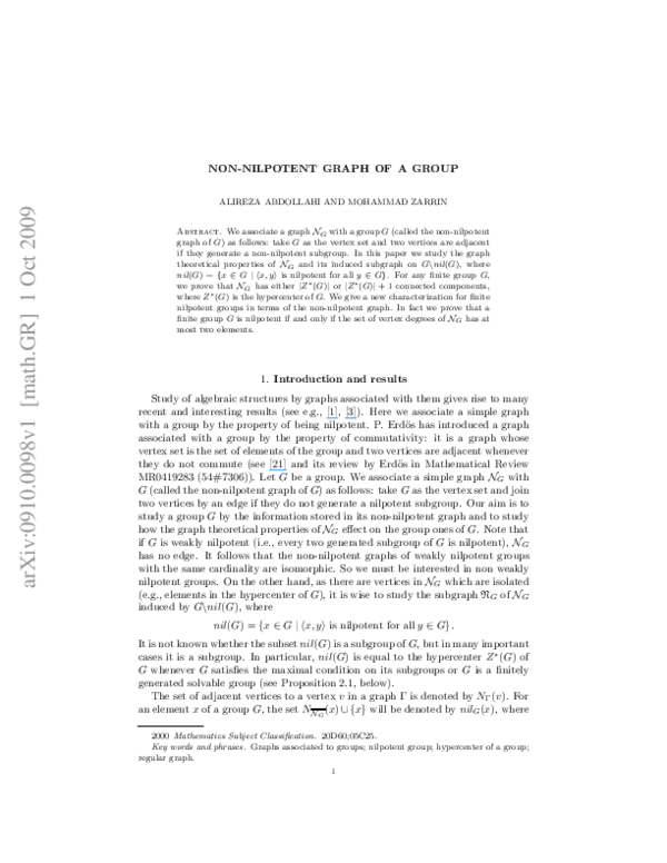 (PDF) Non-Nilpotent Graph of a Group