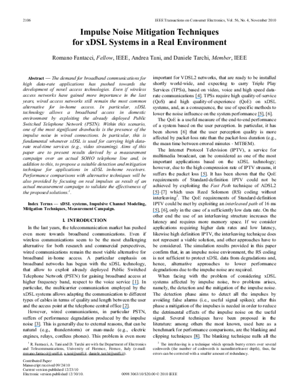 (PDF) Impulse noise mitigation techniques for xDSL systems in a real environment