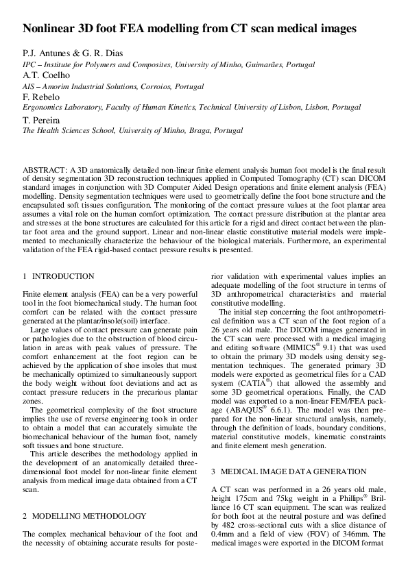 (PDF) 2. Nonlinear 3D foot FEA modeling from CT scan medical images