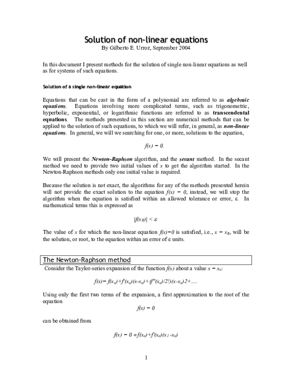 (PDF) Non Linear Equations Matlab