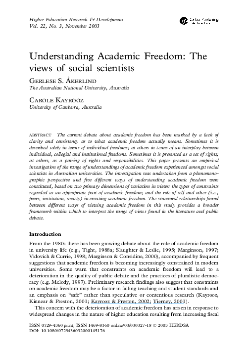 (PDF) Understanding Academic Freedom: The views of social scientists