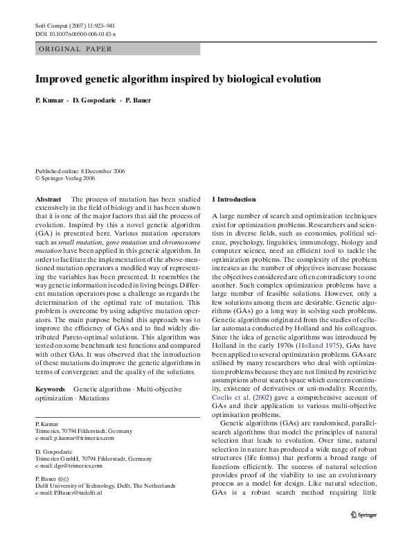 (PDF) Improved genetic algorithm inspired by biological evolution