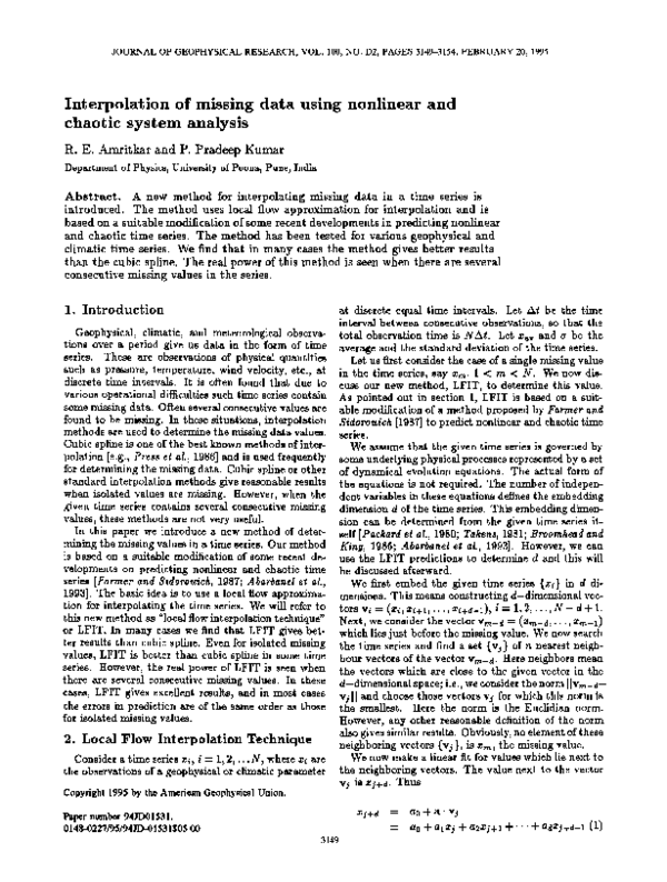 (PDF) Interpolation of missing data using nonlinear and chaotic system analysis