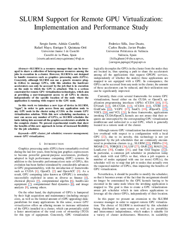 (PDF) SLURM Support for Remote GPU Virtualization: Implementation and Performance Study