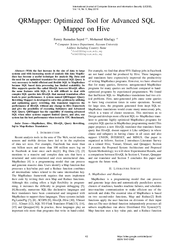 (PDF) QRMapper: Optimized Tool for Advanced SQL Mapper on Hive ...