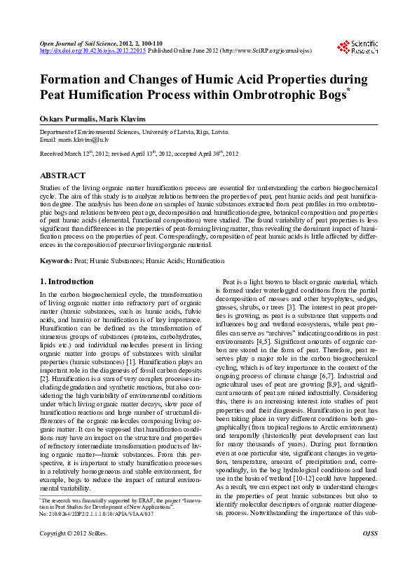 (PDF) Formation and Changes of Humic Acid Properties during Peat ...