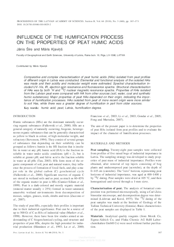 (PDF) Influence of the humification process on the properties of peat ...