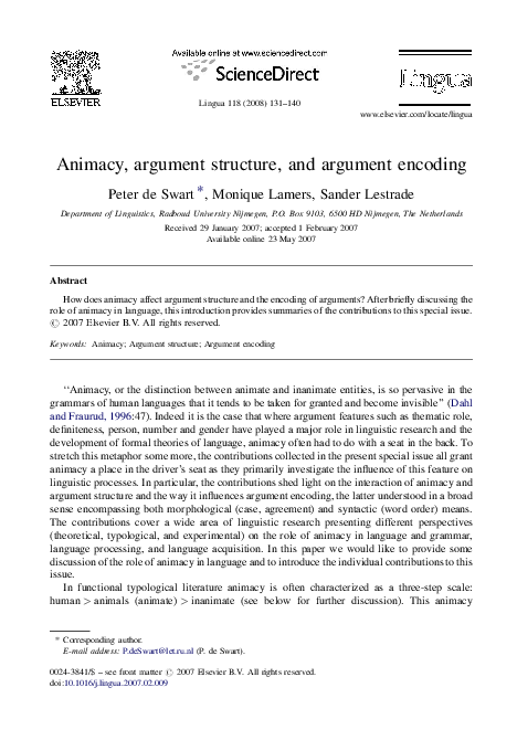 (PDF) Animacy, argument structure, and argument encoding