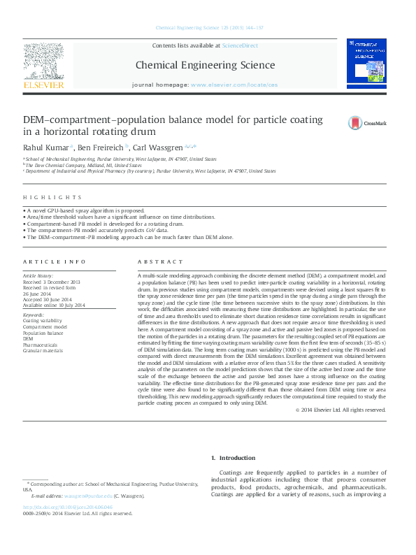 (PDF) DEM–compartment–population balance model for particle coating in ...