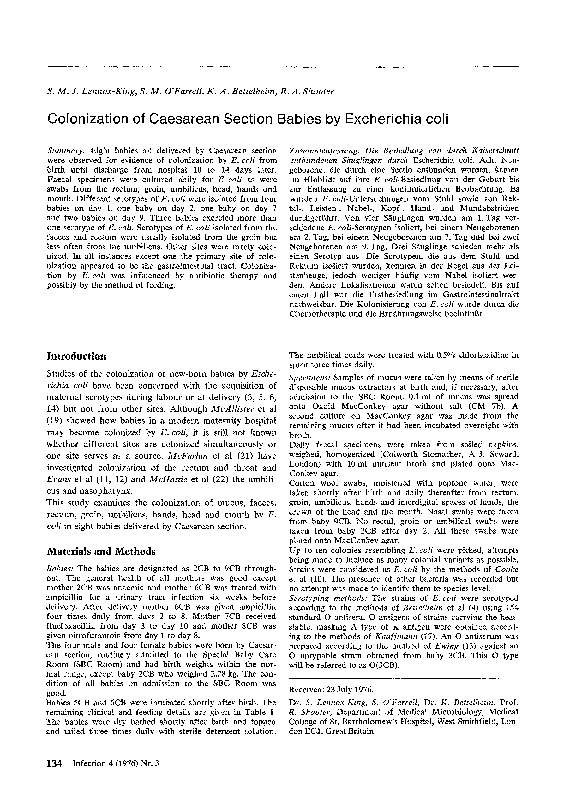 (PDF) Colonization of caesarean section babies by excherichia coli
