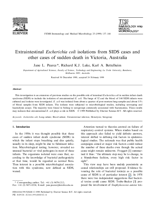 (PDF) Extraintestinal Escherichia coli isolations from SIDS cases and ...
