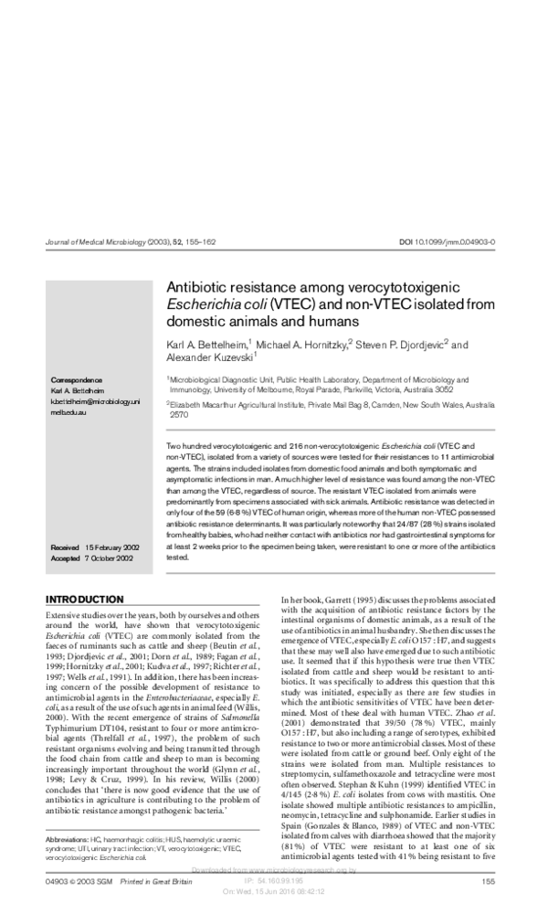 (PDF) Antibiotic resistance among verocytotoxigenic Escherichia coli ...