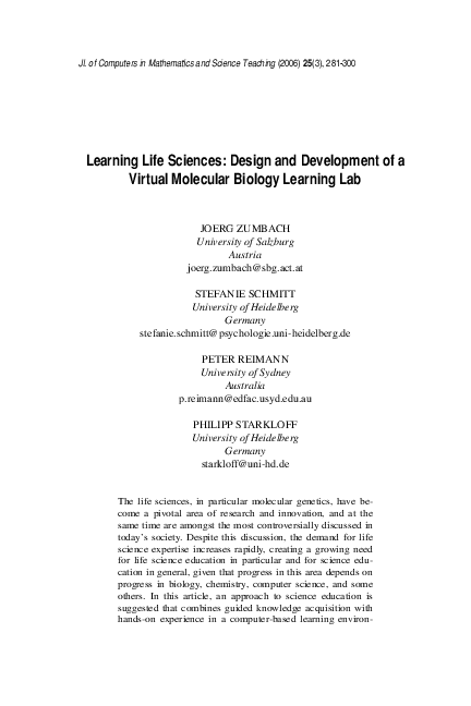 (PDF) Learning Life Sciences: Design and Development of a Virtual ...