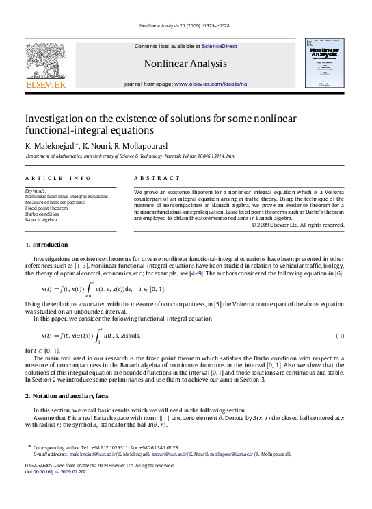 (PDF) Investigation on the existence of solutions for some nonlinear ...