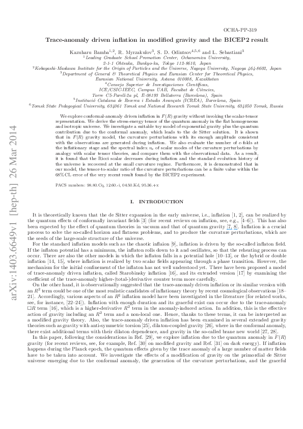 Pdf Trace Anomaly Driven Inflation In Modified Gravity And The Bicep2 Result