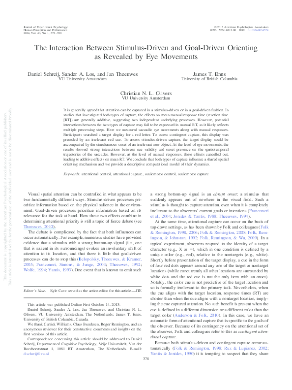Pdf The Interaction Between Stimulus Driven And Goal Driven Orienting