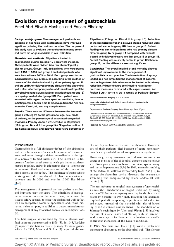 (PDF) Evolution of management of gastroschisis