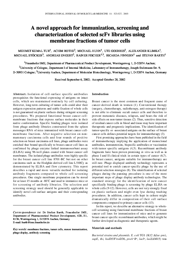 (PDF) A novel approach for immunization, screening and characterization ...