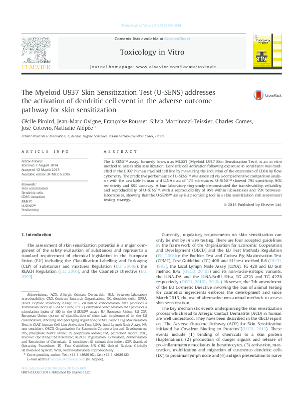 (PDF) The Myeloid U937 Skin Sensitization Test (U-SENS) addresses the ...