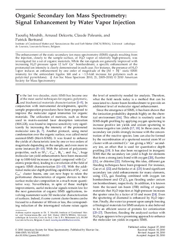 (PDF) Organic Secondary Ion Mass Spectrometry: Signal Enhancement by ...