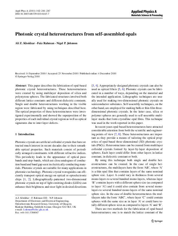 (PDF) Photonic crystal heterostructures from self-assembled opals