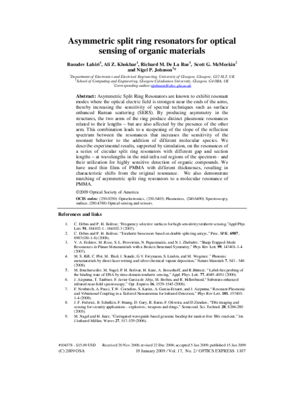 (PDF) Asymmetric split ring resonators for optical sensing