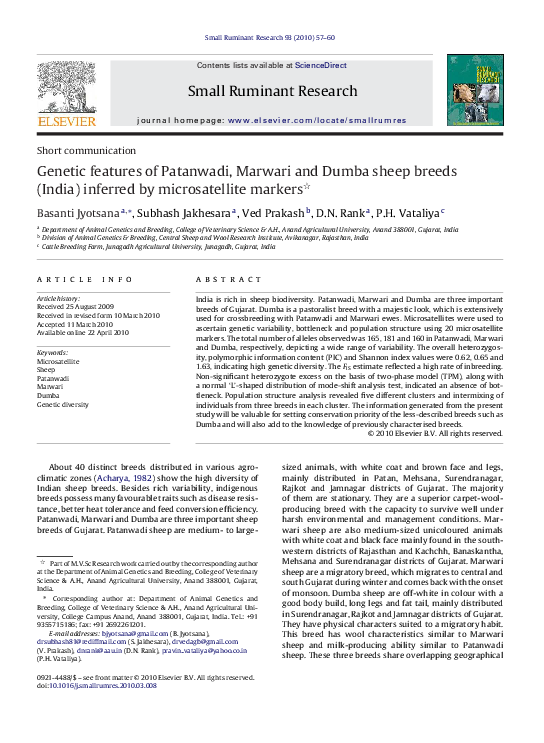 (PDF) Genetic features of Patanwadi, Marwari and Dumba sheep breeds ...