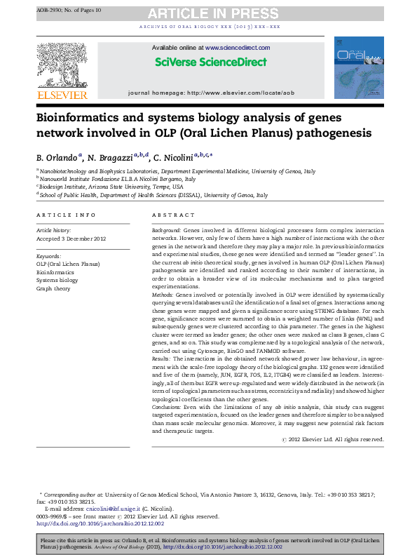(PDF) Bioinformatics and systems biology analysis of genes network ...