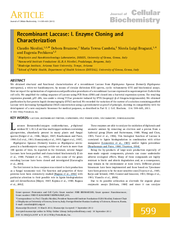 (PDF) Recombinant Laccase: I. Enzyme cloning and characterization
