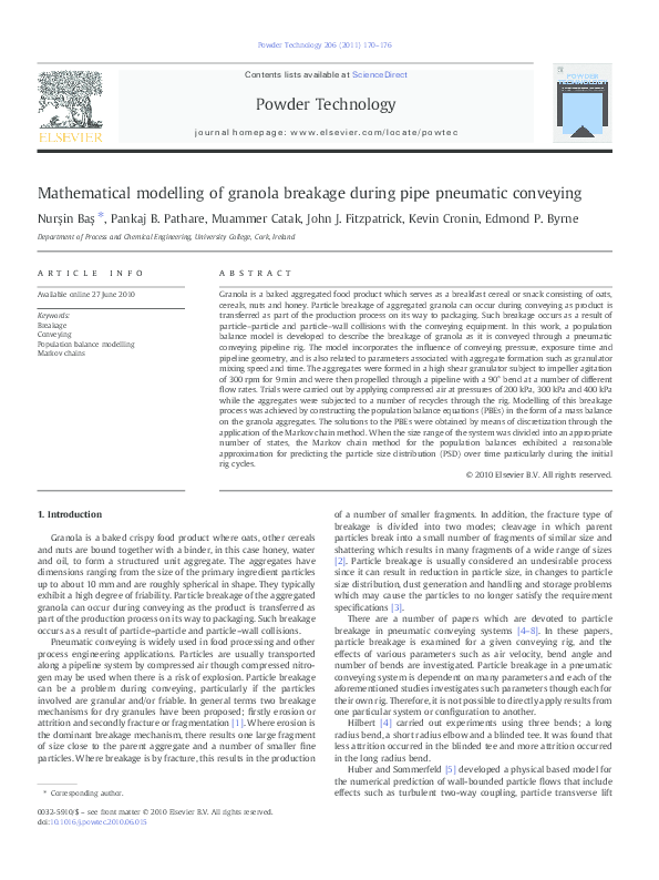 (PDF) Mathematical modelling of granola breakage during pipe pneumatic conveying